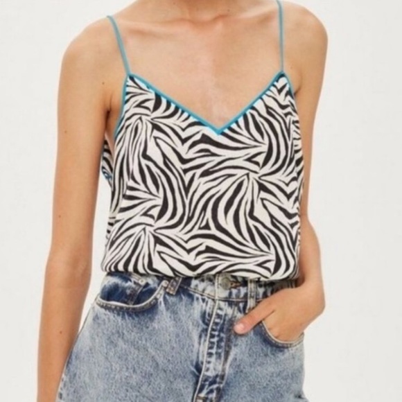Topshop | Tops | Topshop Zebra Print Tank Camisole Blue Trim | Poshmark